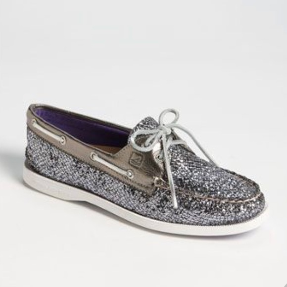 Sperry | Shoes | Euc Sperry Sequins Silver Top Sider Boat Shoes | Poshmark